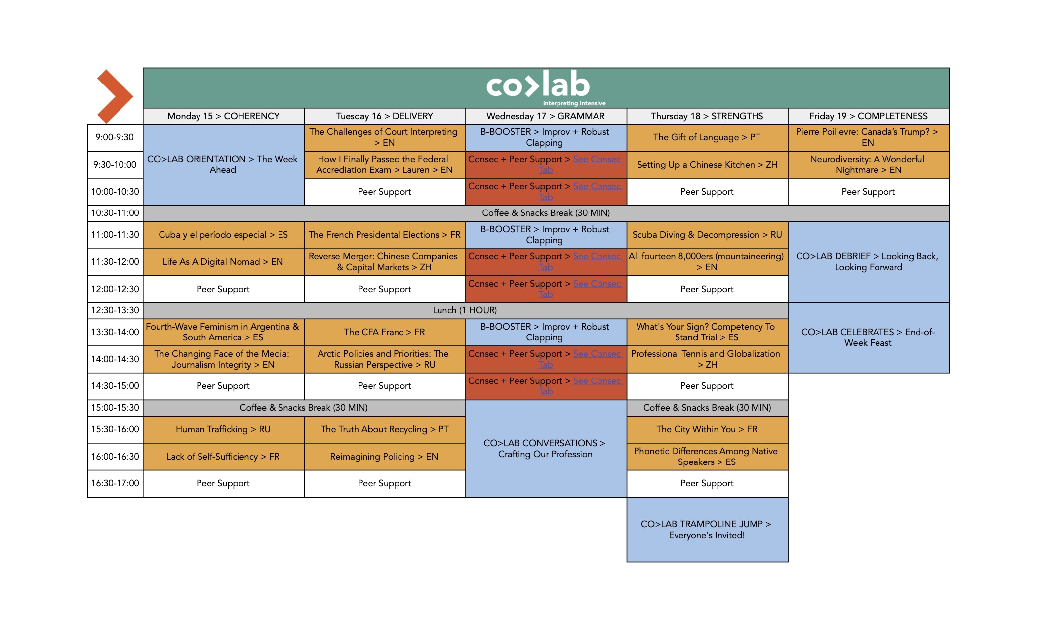 Sample Schedule – co>lab interpreting intensive